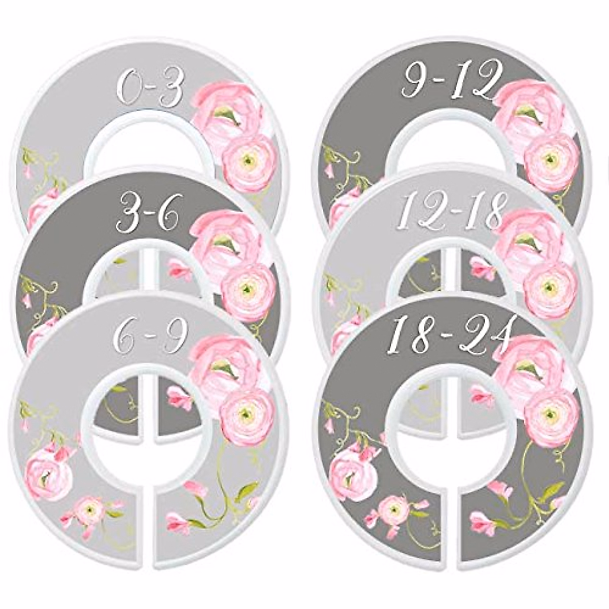Mumsy Goose Nursery Closet Dividers, Closet Organizers, Baby Girl Clothes Organizers Pink Grey Floral