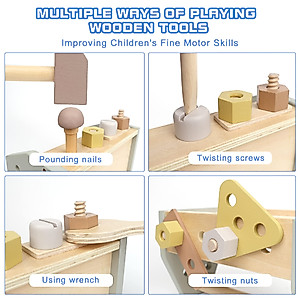 LEADER JOY Montessori Wooden Tools Kit Toddler Educational Construction Kids Toys Sets Play Box Preschool Play Tool Wooden Construction Toy （Yellow）