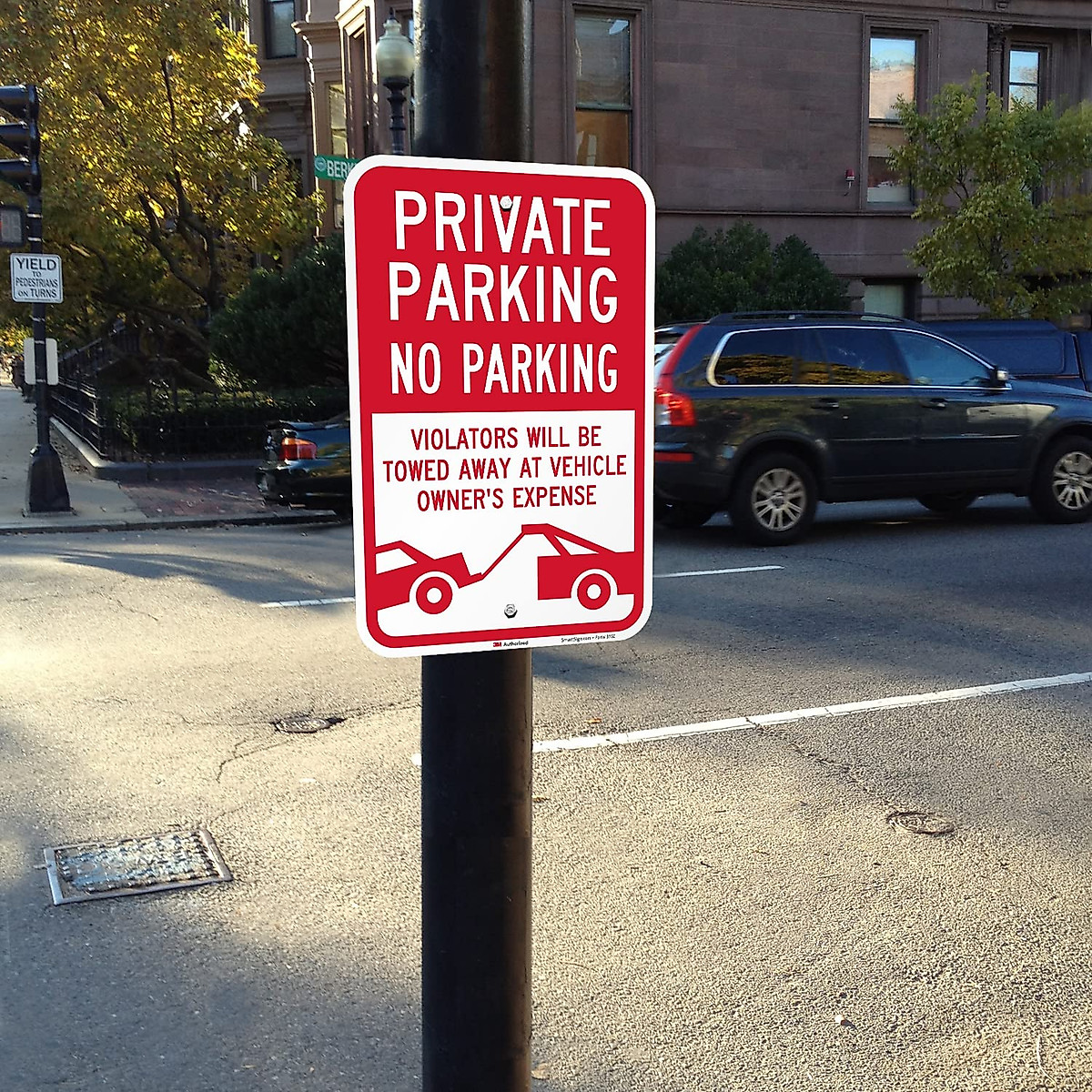 SmartSign 18 x 12 inch “Private Parking - No Parking, Violators Towed At Vehicle Owner's Expense” Metal Sign, 63 mil Aluminum, 3M Laminated Engineer Grade Reflective Material, Red and White