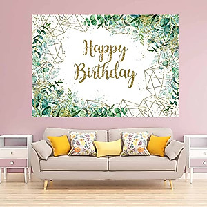 Avezano Greenery Birthday Backdrop 7x5ft Sage Green Eucalyptus Leaves Happy Birthday Party Background Boy Girl Women Botanical Birthday Party Decorations
