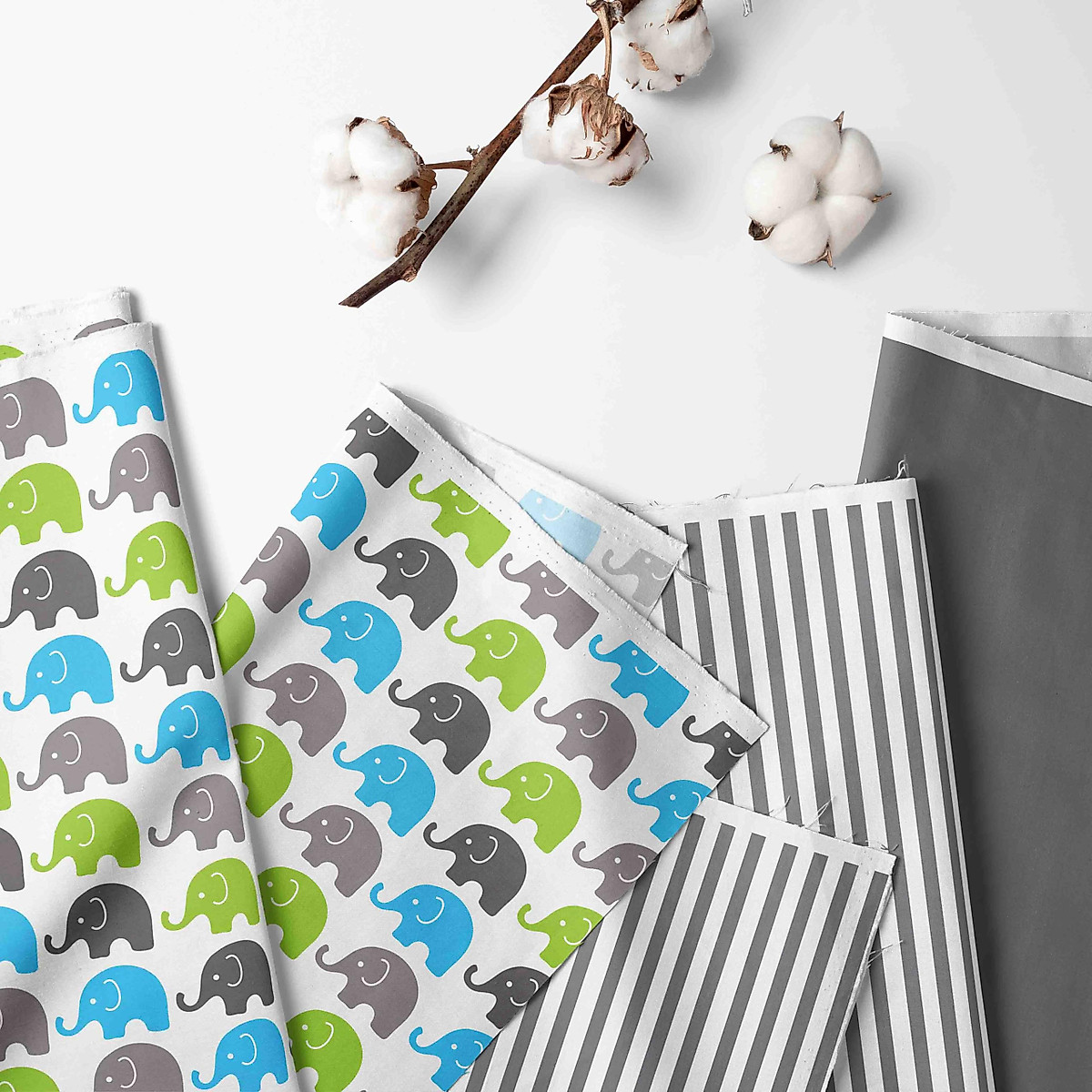 Bacati - Toy Chest Playful Elephants Aqua/Lime/Grey