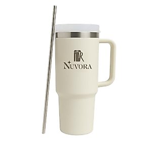 Nuvora H2.0 Tumbler with Handle and Straw 40 oz | Flowstate 3-Position Lid | Cup Holder Compatible for Travel | Insulated Stainless Steel Cup Cream