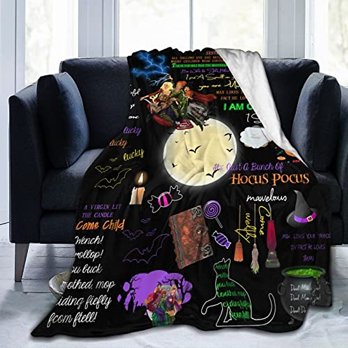 Hocus Pocus Blanket Halloween Throw Flannel Fleece Blankets Sanderson Sisters Soft Plush Blanket for Couch Sofa Bed Home Decorations 50"x40"