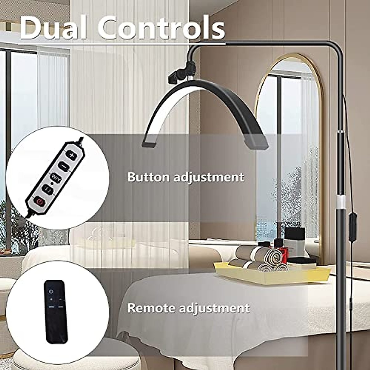 CJSGY Lash Light, LED Floor Lamp, Lash Light for Lash Extensions, Floor Lamp for Reading, Lash Lamp, Adjustable Standing Lamp with Remote, Eyelash Light, LED Half Moon Lash Light,Black