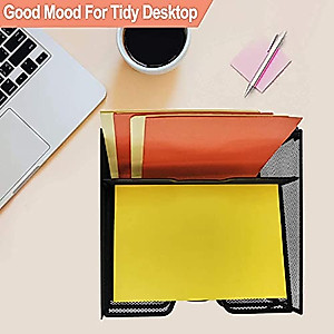 ProAid Paper Organizer Mesh Office Desktop Accessories Organizer, Desk File Organizer with 3 Paper Trays and 1 Vertical Upright Compartment, Black