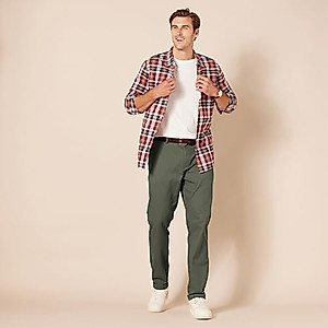 Amazon Essentials Men's Slim-Fit Wrinkle-Resistant Flat-Front Chino Pant, Dark Olive, 33W x 32L
