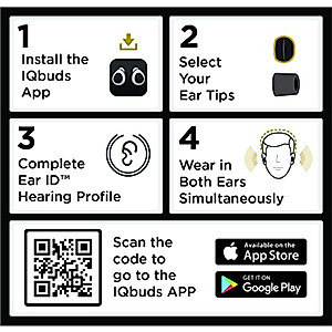 Nuheara IQbuds 2 MAX Hearing Amplifier with Personalization via IQbuds™ App, 7 Preset Programs, Bluetooth, Rechargeable, Active Noise Cancellation, 1 Pair of Earbuds