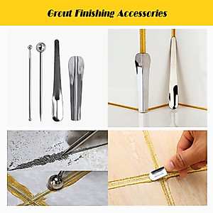 Grout Removal Tool, REALINN Caulking Tool Caulk Remover 3 in 1 Silicone Caulking Tools Kit, Glass Glue Angle Scraper Grout Saw Blade Scraper Caulk Finishing for Kitchen Bathroom Window Sink Tile Joint