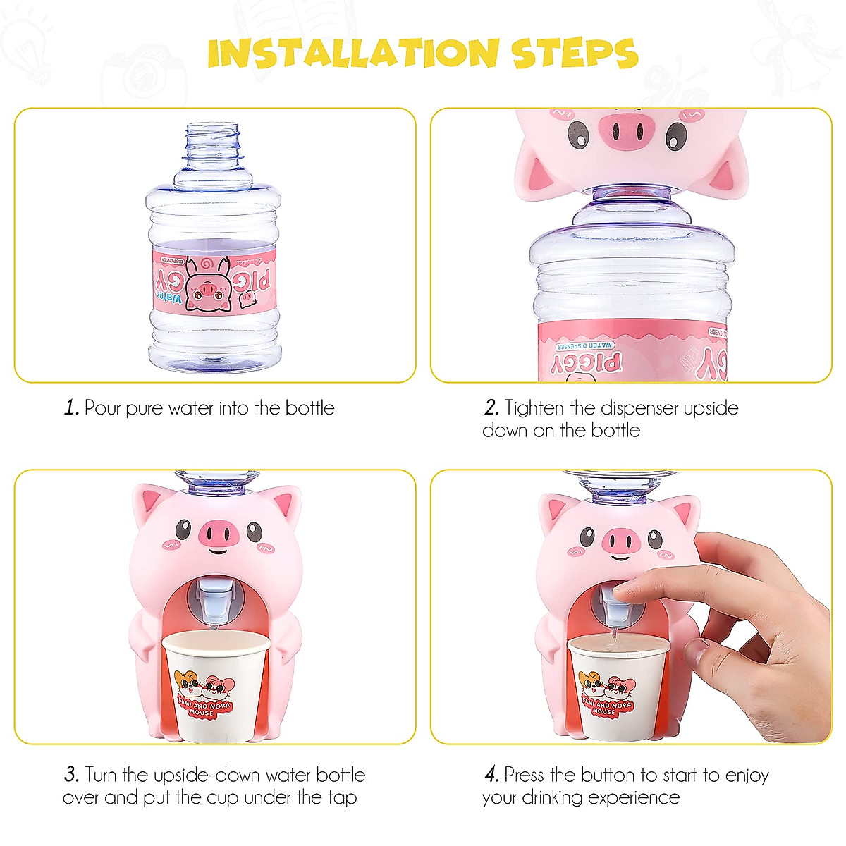 KESYOO Mini Water Dispenser Toy Miniature Household Water Cooler Fountain Toy Cute Pig Drinking Fountain Model Kids Pretend Play Kitchen Supplies (Pink)