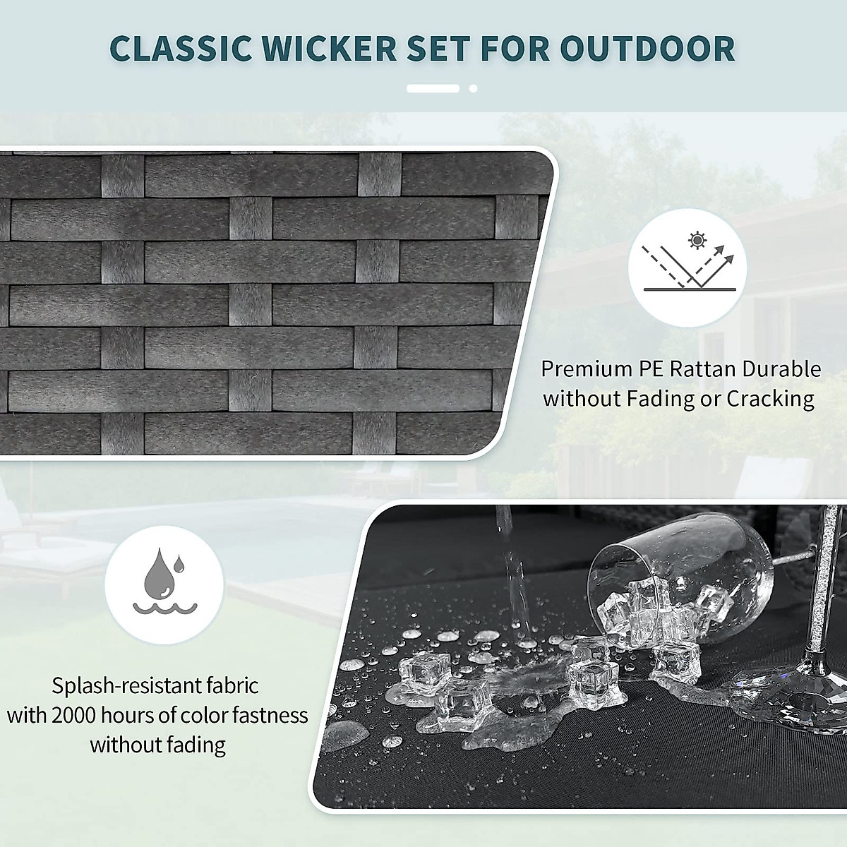 NICESOUL® Modern Luxury All-Weather PE Wicker Modular Armless Sofa, Outdoor Patio Furniture Sofa Piece Grey Rattan Sectional Conversation Set for Backyard Terrace Deck Garden Sunroom Dark Grey Cushion