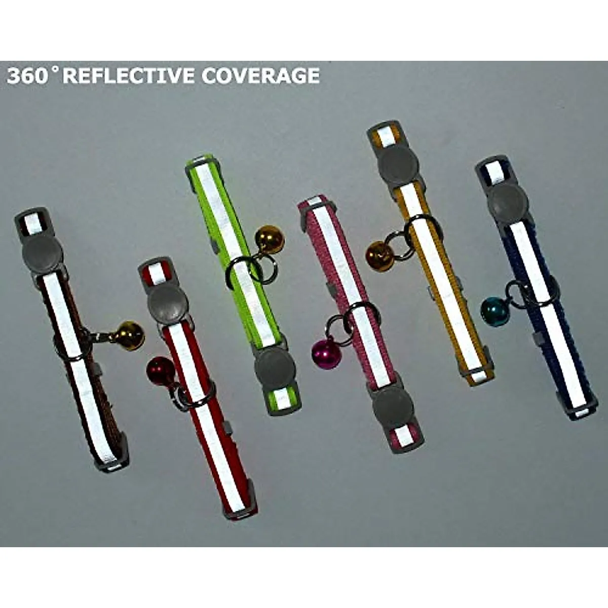 Custom Breakaway Cat Collars with Bell - Engraved Stainless Steel No Noise Slide-On Identification Tags On Collar - Up to 3 Lines of Personalized Text (Reflection)