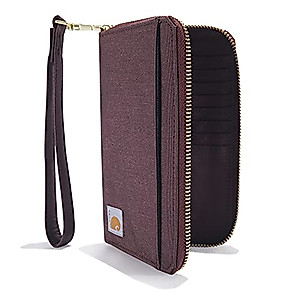 Carhartt Rugged Canvas Wallets for Women, Available in Multiple Styles & Colors, Nylon Duck Lay-Flat Clutch (Deep Wine), One Size