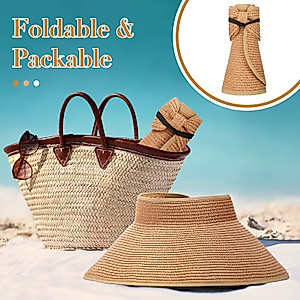 6 Pcs Foldable Straw Summer Beach Hat for Women Wide Brim Ponytail Sun Visor Adjustable Caps for Travel (Classic Colors)
