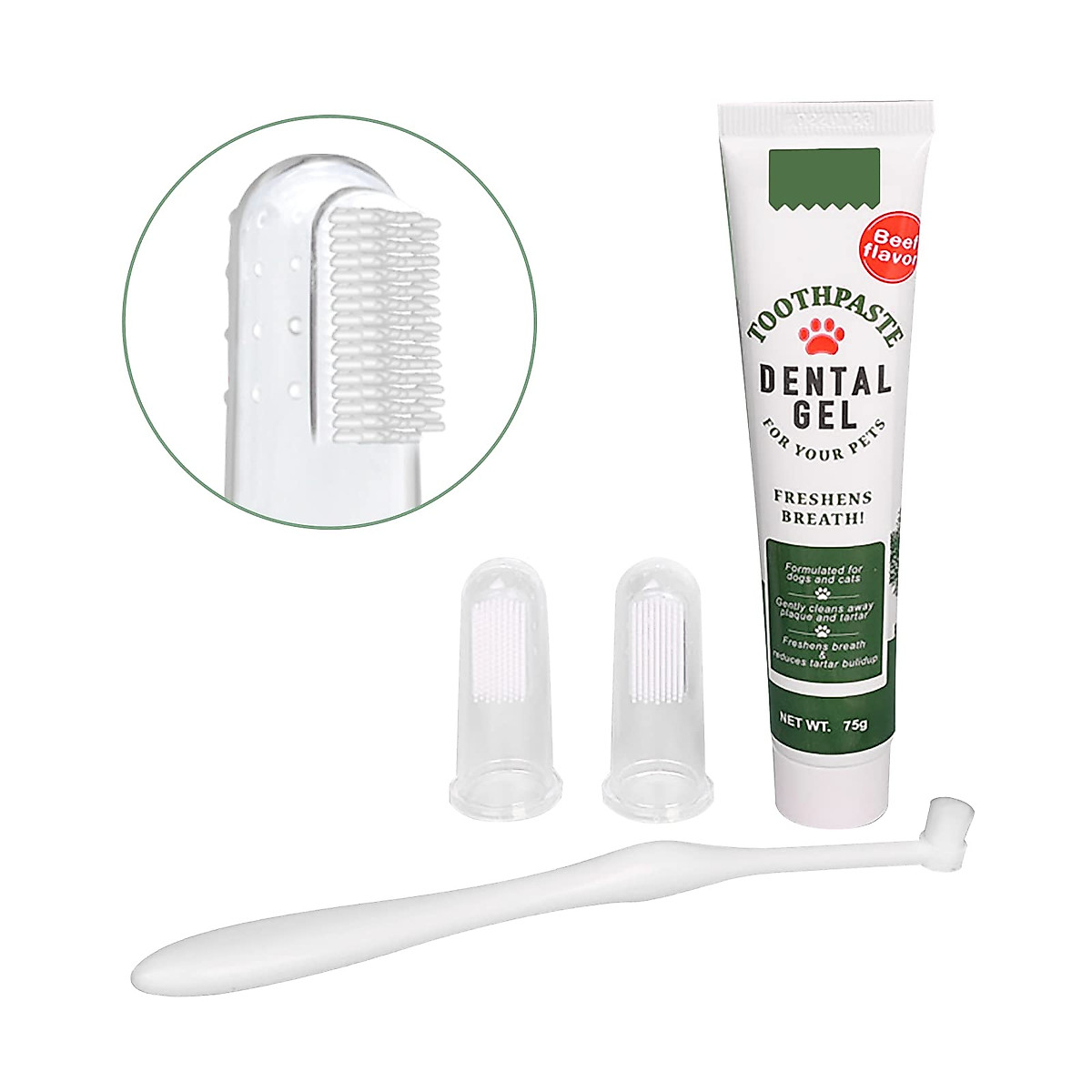 Pet Dog Tooth Brushing Kit - Dog Finger Toothbrush, 360° Toothbrush & Beef Flavor Toothpaste for Dogs Puppy Cats Teeth Oral Cleaning, Fresh Breath, Reduces Plaque & Tartar Buildup Dental Care Kit