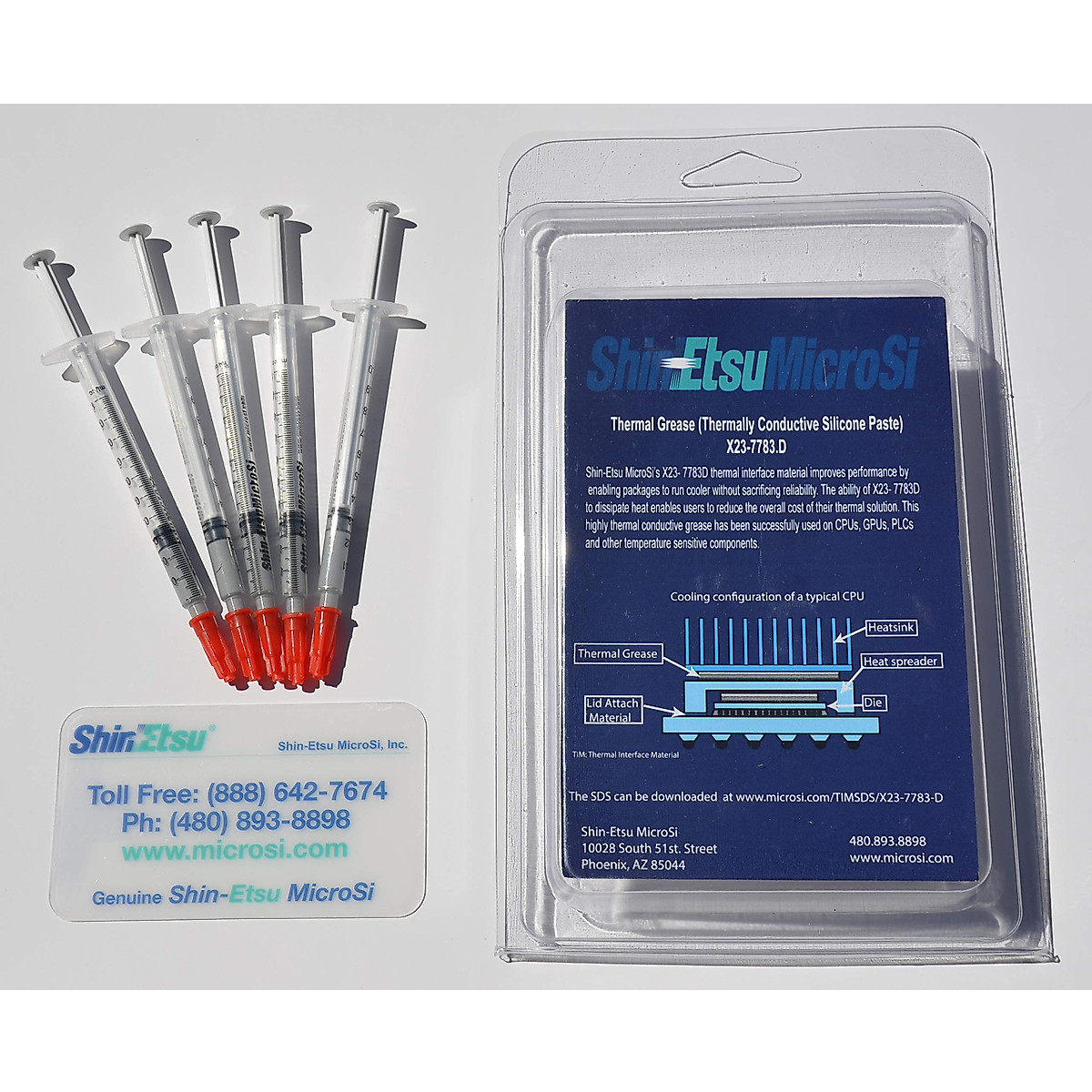 Shin-Etsu MicroSi X23-7783D, Direct from Manufacturer, Genuine High Performance Silicone Thermal Grease, Five 0.5 gm Syringes (5x0.5 gm), with Lot #, Exp. Date