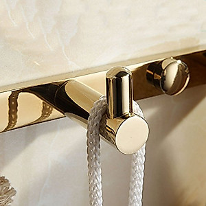 Beelee Brass Towel Hook Rail/Rack with 4 Hooks Wall Mount Entryway Storage Organizer, Polished Gold