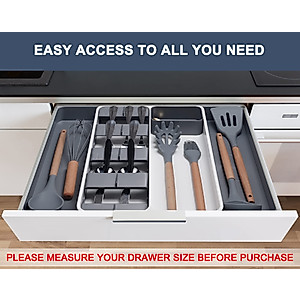 Kitchen Drawer Organizer, Silverware Organizer Utensil Organizer, Large Expandable Cutlery Organizer in Drawer, Adjustable Plastic Flatware Spoon Fork Storage Tray for Kitchen Gadgets Office Supplies