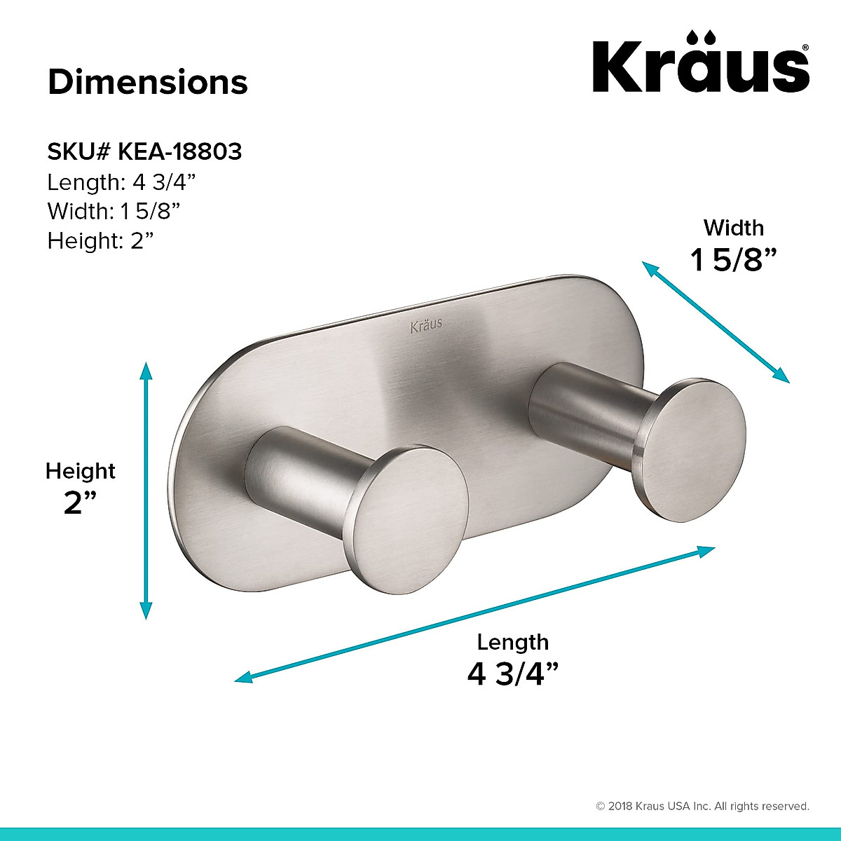 Kraus Elie Bathroom Robe and Towel Double Hook, Brushed Nickel Finish, KEA-18803BN