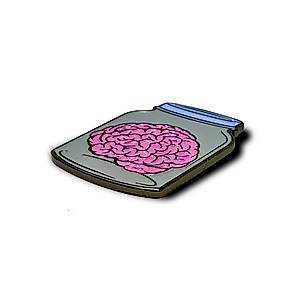 BRAIN IN A JAR PIN - Novelty Funny Brain in a Mason Jar, Cute Enamel Lapel PIN, GREY - 3 cm x 2.7 cm