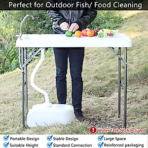 VINGLI Outdoor Folding Fish and Game Cleaning Table w/Sink| Portable & Durable, Standard Garden Connection, Upgraded Drainage Hose, Stainless Steel (Classic)…