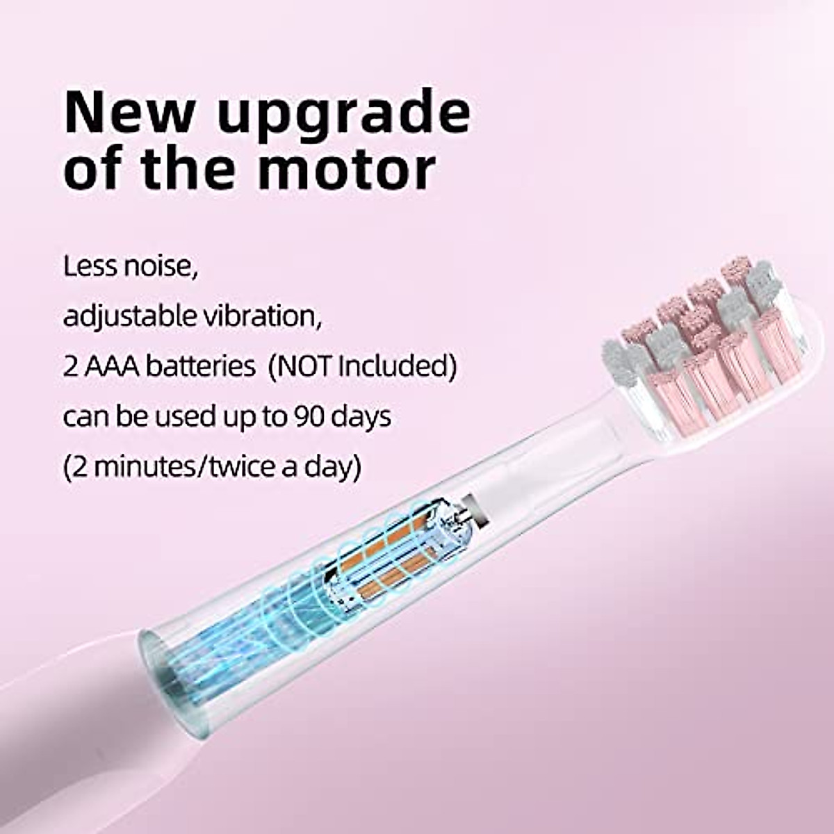 XFU Sonic Toothbrushes for Adults and Kids, 3 Brush Heads, with 5 Modes and IPX7 Waterproof, Battery Electric Toothbrush Build in 2 Mins Timer 40,000 VPM XF-11 Pink