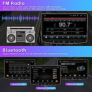 Android 11 Single Din Car Stereo 10 inch Rotatable Angle Screen Touch Screen Android Head Unit Support GPS Navigation FM RDS Bluetooth HiFi WiFi USB Mirror Link + Backup Camera&MIC