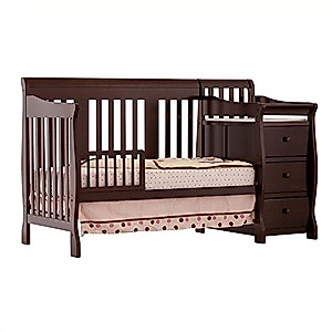 Pemberly Row 4-in-1 Convertible Crib and Changing Table Combo in Espresso, Three Level Adjustable Mattress Height, Easily Converts to Toddler Bed or Day Bed