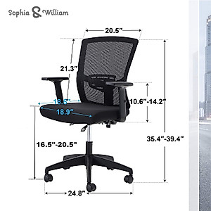 Sophia & William Ergonomic Mesh Office Desk Chair High Back, Modern 360° Swivel Executive Computer Chair with Height Adjustable Armrests, Lumbar Support, Black - 1 Pack, Load Capacity: 300 lbs
