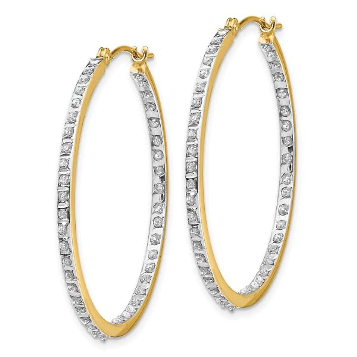 14K Yellow Gold Diamond Round Hinged Hoop Earrings