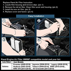 WISAMIC Engine Air Filter Compatible with Subaru: Outback(2005-2018), Forester(2009-2018), Legacy(2008-2018), WRX(2015-2018), XV Crosstrek (2013-2015), Tribeca(2006-2014), WM997, Replace CA9997