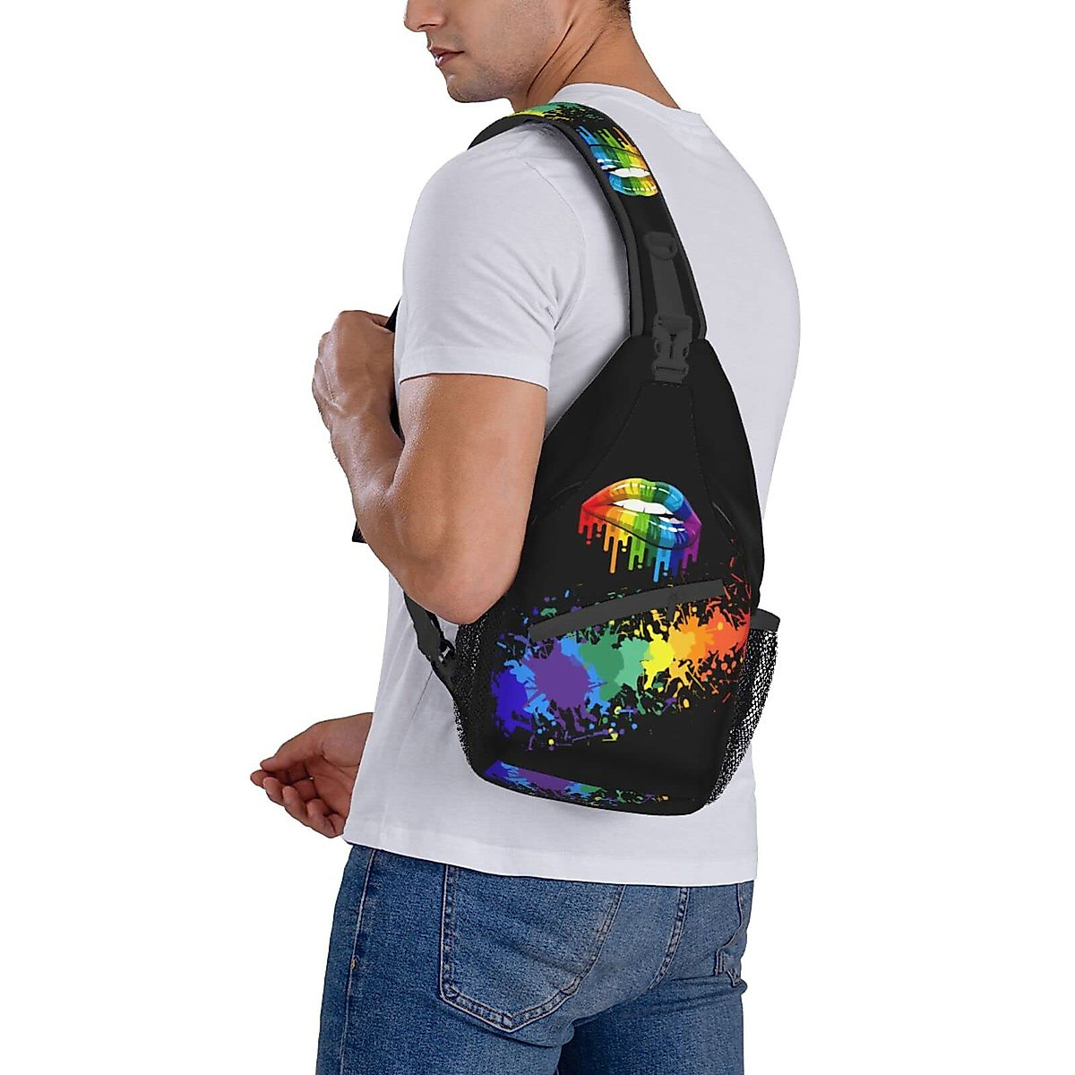ZREXUO Rainbow LGBT Print Chest Bags Crossbody Sling Backpack Travel Hiking Daypack Crossbody Shoulder Bag For Men Women