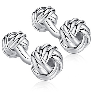 HONEY BEAR Twist Knot Cufflinks Steel for Mens Shirt Wedding Business Gift Silver