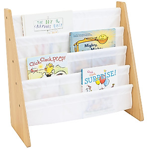 Humble Crew, Natural/White Kids Book Rack Storage Bookshelf with Deep Sleeves, Universal