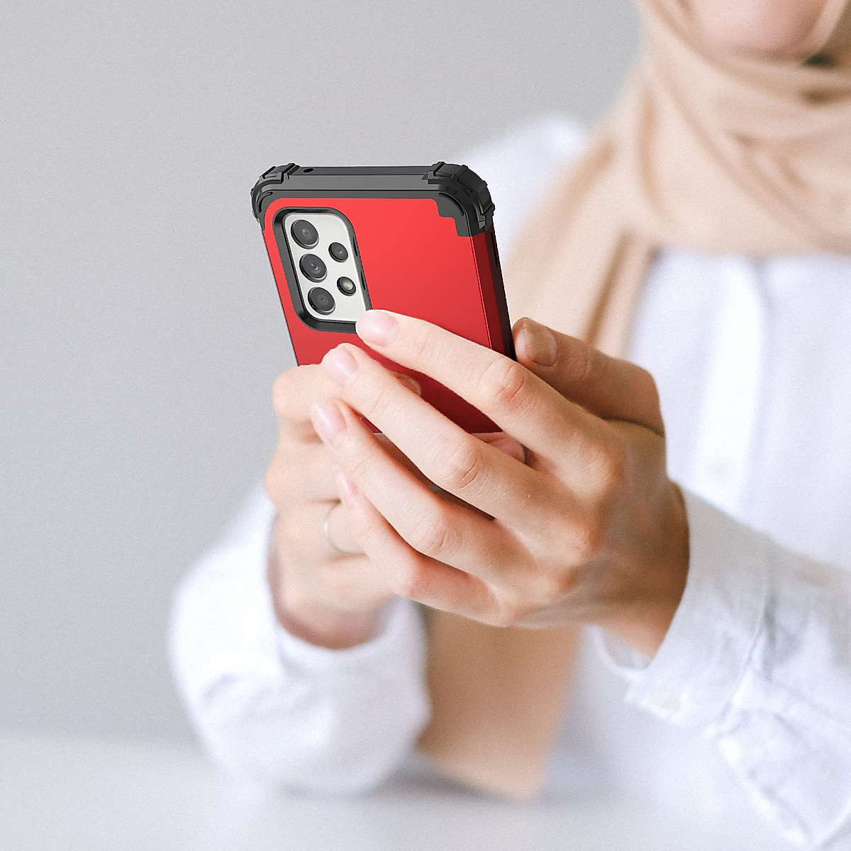 Galaxy A52 5G Case with Tempered Glass Screen Protector,IDweel Hybrid 3 in 1 Shockproof Heavy Duty Hard PC Cover Soft Silicone Rugged Durable Bumper Full Body Cover for Samsung Galaxy A52,Red