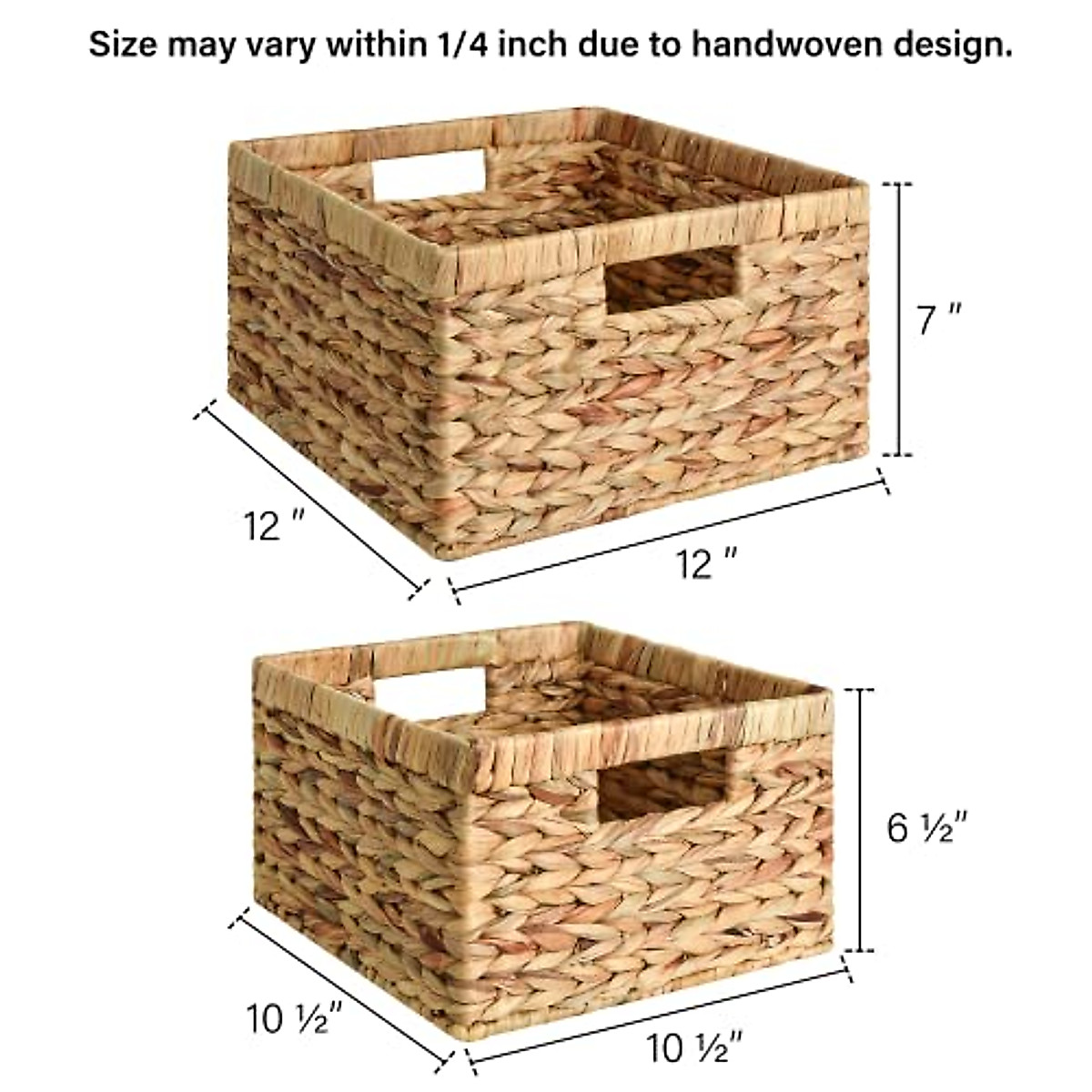 StorageWorks Water Hyacinth Storage Baskets, Handwoven Rattan Baskets for Organizing, Decorative Wicker Baskets with Built-in Handles, 2 Pack