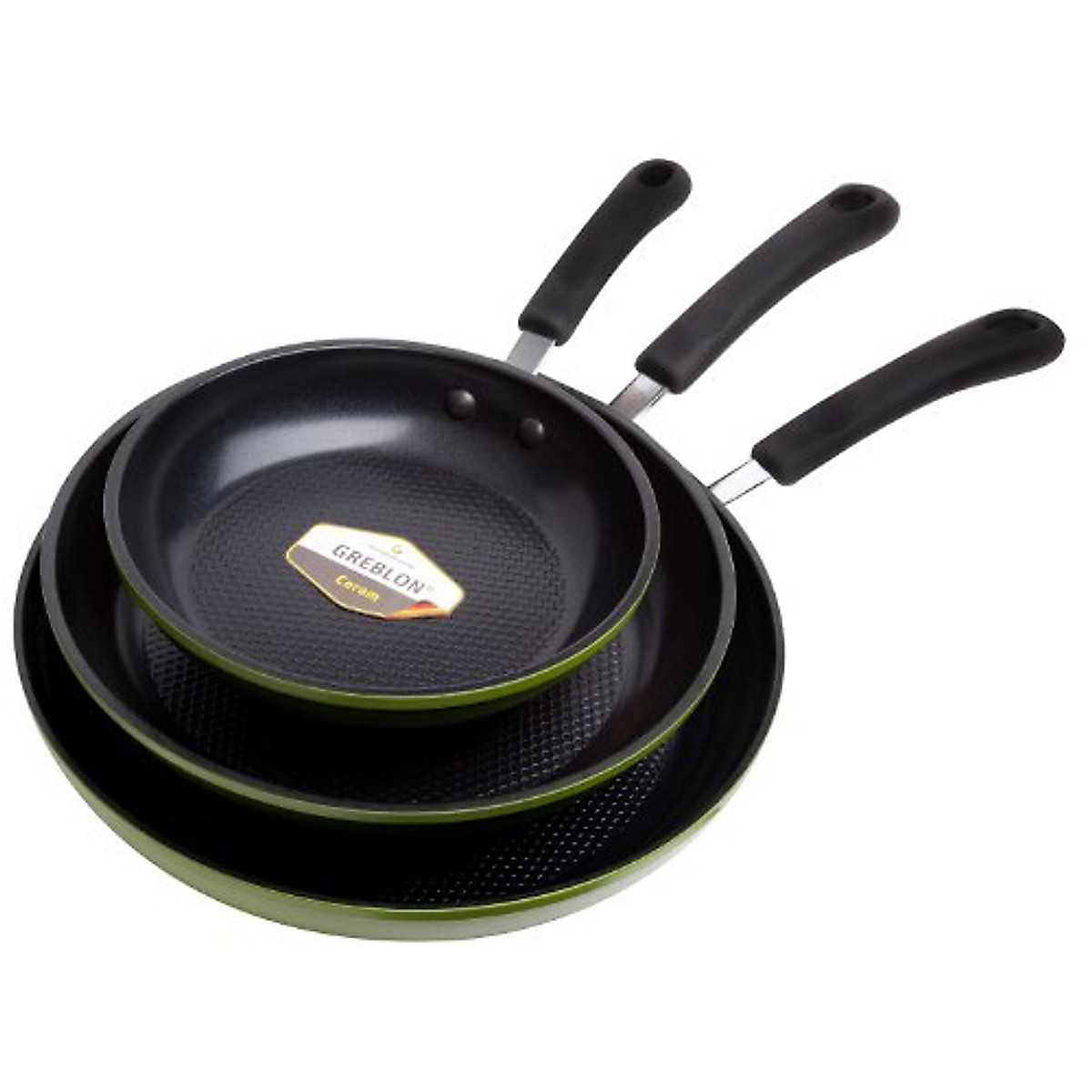 Ozeri Frying Pan 3-Piece Set (8", 10", 12") – 100% PTFE PFC, APEO, GenX, NMP and NEP-Free German-Made Coating, Green