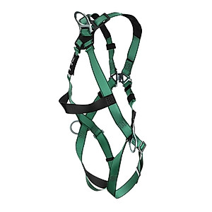 MSA 10197231 V-Form Full Body Safety Harness - Size: Extra Large, D-Ring Configuration: Back/Hip, Qwik Fit Leg Straps, Color: Green, Full Body Harness, Durable, Fall Protection