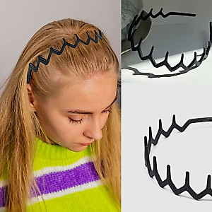 ULTIMUTE 8 PCS Fashion No Slip Effortless Plastic Headbands with Teeth Comb Black Skinny Headbands Hair Bands for Women Men Teen Girls, Classic Black Bright