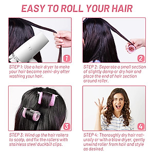 Big Self-Grip Hair Rollers with Stainless Steel Duckbill Clips for Long, Medium Hair and Volume