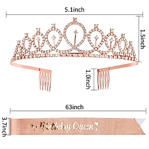 ACO-UINT Birthday Queen Crown for Women, Rhinestone Tiara & Birthday Sash Set Rose Gold Birthday Crowns for Women Girls, Birthday Decorations Birthday Gifts for Women Birthday Party