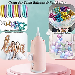 Electric Magic Balloon Pump, Electric Air Inflator Party Air Blower Pump with 1 Nozzle 1 Balloon Cutter and 10 Pcs Long Balloons,Great for Twisty Curly Balloon, Foil Balloons (Pink)
