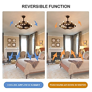 MOOONICHE 27'' Farmhouse Ceiling Fan with Light Remote Control, Vintage Cage Ceiling Fan with Lights, Rustic Chandelier Fan for Kitchen Dining Room Living Room