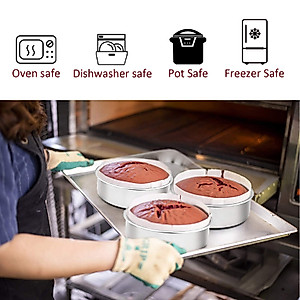 TeamFar 6 Inch Cake Pan, Round Cake Pan Tier Baking Pans Set Stainless Steel, Fit in Pot Pressure Cooker Air Fryer, Healthy & Toxic Free, Mirror Finish & Durable, Oven & Dishwasher Safe - Set of 3