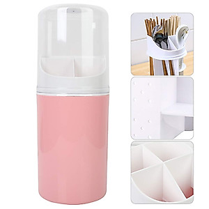 Utensil Drying Caddy, Reusable Plastic Cutlery Holder with Cover 4 Slots Cutlery Storage Organizer for Forks Spoons Cutlery Caddy Bin(Pink)