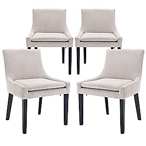 COLAMY Modern Dining Chairs Set of 4, Upholstered Corduroy Accent Side Leisure Chairs with Mid Back and Wood Legs for Living Room/Dining Room/Bedroom/Guest Room-Beige