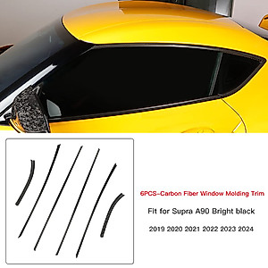 JSWAN 6PCS Real Carbon Fiber Window Molding Trim Fit for Toyota Supra GR A90 MK5 Carbon Fiber Window Seal Strip Cover Car Outside Anti-Scratch Seal Belt