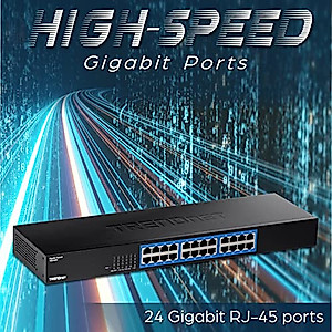 TRENDnet 24-Port Gigabit Switch, TEG-S25, 24 x Gigabit RJ-45 Ports, 48Gbps Switching Capacity, Fanless Design, Metal Enclosure, Internal Power Supply, Lifetime Protection, Black