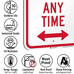 SmartSign 18 x 12 inch “No Parking - Any Time” Metal Sign with Bidirectional Arrow, 63 mil Aluminum, 3M Laminated Engineer Grade Reflective Material, Red and White, Made in USA