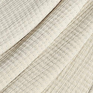 Lush Decor Solid Kantha Pick Stitch Yarn Dyed Cotton Woven Throw Blanket, 60" x 50", Neutral & Off-White