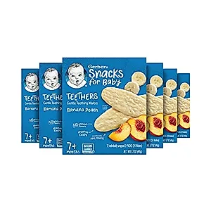 Gerber Snacks for Baby Teethers, Gentle Teething Wafers, Banana Peach, 1.7 Ounce, 12 Count Box (Pack of 6)